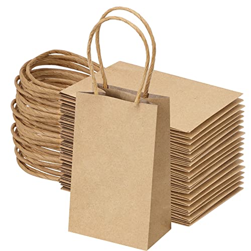 Moretoes 60pcs Small Kraft Paper Bags 6 x 3.5 x 2.4 Inches Mini Gift Bags with Handles Bulk Party Favor Bags Candy Bags