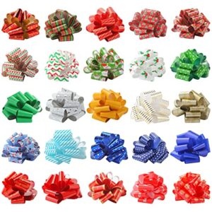 3 otters christmas bows, 26pcs christmas pull bows 6.2inch gift ribbon pull bows, wrapping accessory for xmas present