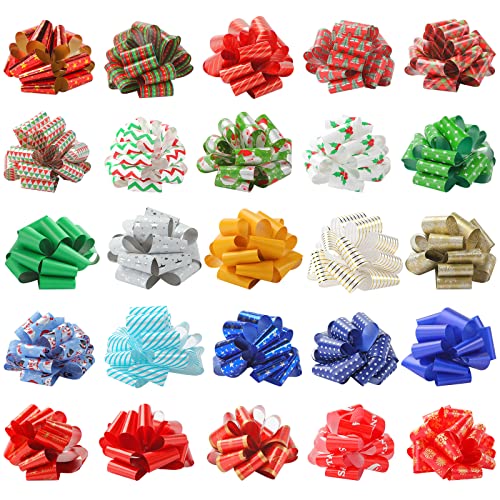 3 otters Christmas Bows, 26PCS Christmas Pull Bows 6.2inch Gift Ribbon Pull Bows, Wrapping Accessory for Xmas Present