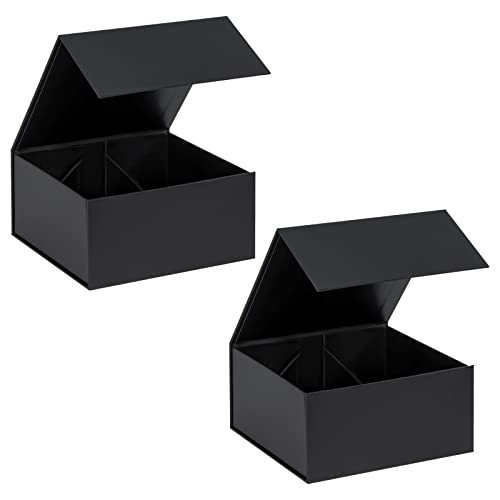 NIGNYA Magnetic Gift Box, 2 Pack 5.98x5.98x3 inches Black Cardboard Magnetic Boxes with Lid for Presents, Max Proposal Box for Wedding, Party