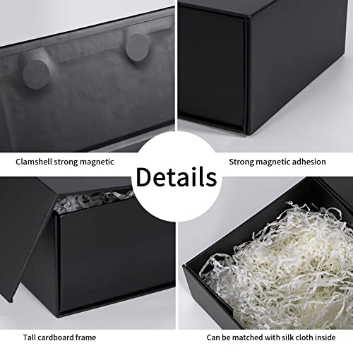 NIGNYA Magnetic Gift Box, 2 Pack 5.98x5.98x3 inches Black Cardboard Magnetic Boxes with Lid for Presents, Max Proposal Box for Wedding, Party