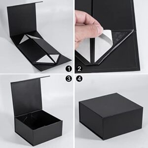 NIGNYA Magnetic Gift Box, 2 Pack 5.98x5.98x3 inches Black Cardboard Magnetic Boxes with Lid for Presents, Max Proposal Box for Wedding, Party