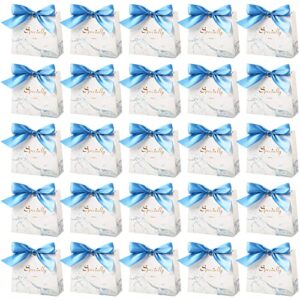 80 pack small thank you gift bags boxes mini party favor gift bags with bow ribbon treat boxes mini paper bags for wedding baby shower party bridesmaid celebration (blue ribbon, stylish style)