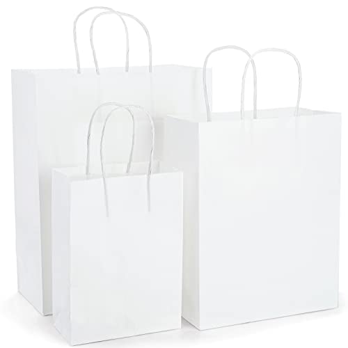 Yesland 90 Pcs White Paper Bags with Handles Bulk - 3 Sizes White Gift Bags and Kraft Paper Gift Bags - Paper Shopping Bags and Craft Bags for Shopping Packaging Retail Party Wedding, 10 x 4.7 x13 In