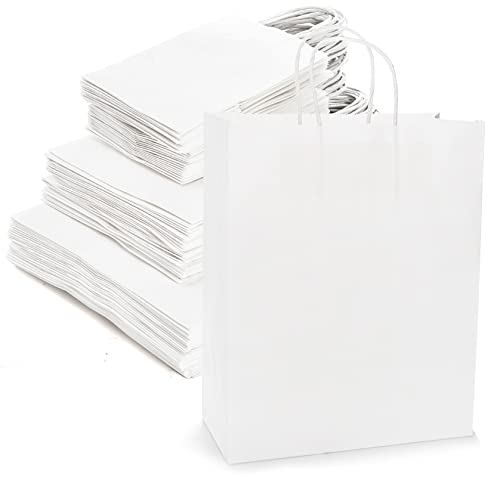 Yesland 90 Pcs White Paper Bags with Handles Bulk - 3 Sizes White Gift Bags and Kraft Paper Gift Bags - Paper Shopping Bags and Craft Bags for Shopping Packaging Retail Party Wedding, 10 x 4.7 x13 In