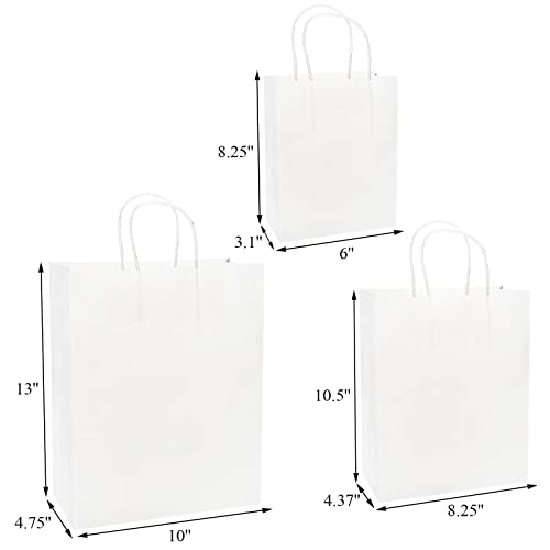 Yesland 90 Pcs White Paper Bags with Handles Bulk - 3 Sizes White Gift Bags and Kraft Paper Gift Bags - Paper Shopping Bags and Craft Bags for Shopping Packaging Retail Party Wedding, 10 x 4.7 x13 In