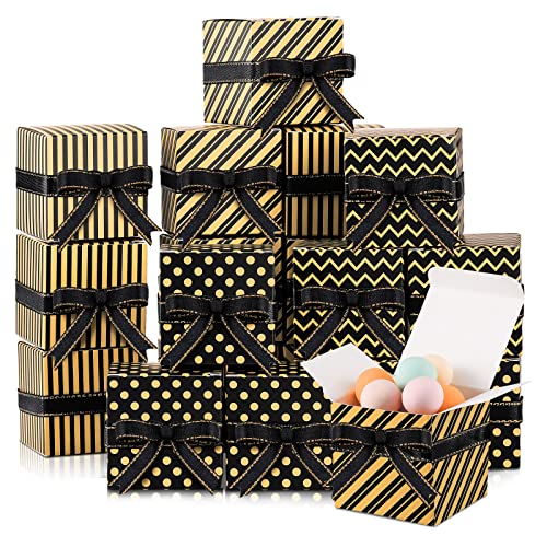 100 Pcs Black Gold Gift Boxes Wedding Candy Party Favor Boxes Small Treat Boxes with Lids 2 x 2 x 2 Inches Small Gift Boxes for Adults, Bridesmaid, Groomsmen, Cupcakes, Bridal, Baby Shower, Christmas