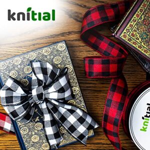 Knitial Wired Buffalo Plaid Ribbon 1-1/2 Inches x 25 Yards Black and White Buffalo Check Ribbon for Gift Wrapping, Crafts, and Decorations