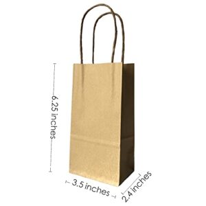 JSF Kraft Paper Bags With Handle 50-Pack Recyclable Brown Paper Bags Gift Bags Small Size Ideal For Birthday Wedding As Party Favors Bags-Size 6.9 * 2.4 * 3.5 in