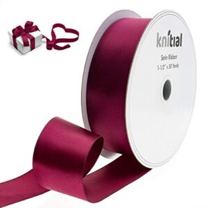 knitial satin wine color ribbon 1-1/2 inch x 50 yards double face for gift wrapping and crafts