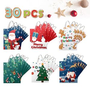 Kidtion Christmas Gift Bags 30 PCS, Durable Christmas Bags with Tissue Paper, 6 Styles Gift Bags Bulk with Handles, Reusable Small Gift Bags Xmas Paper Bags, Party Favors Holiday Gift Bags