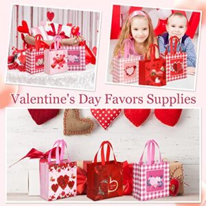 48 Pcs Valentines Day Gift Bags Valentines Day Reusable Treat Bags with Handles Valentines Day Goody Bags Valentines Non Woven Bags Waterproof Tote Bags for Gifts Wrapping Party Favor Supplies