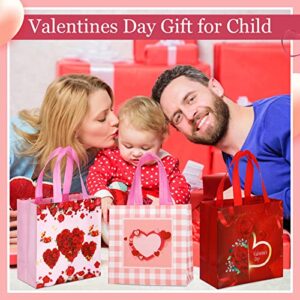 48 Pcs Valentines Day Gift Bags Valentines Day Reusable Treat Bags with Handles Valentines Day Goody Bags Valentines Non Woven Bags Waterproof Tote Bags for Gifts Wrapping Party Favor Supplies