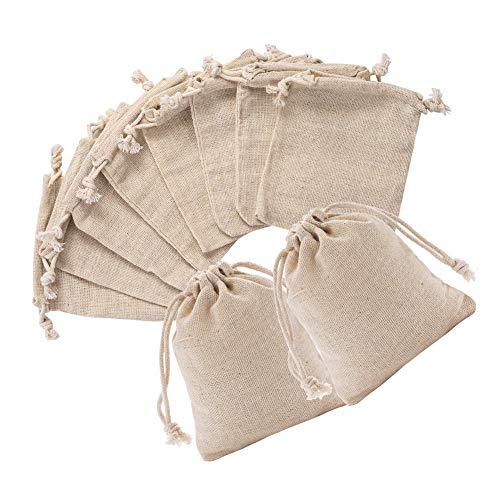 handrong 100pcs Small Cotton Double Drawstring Bags Reusable Muslin Cloth Gift Candy Favor Bag Jewelry Pouches for Wedding DIY Craft Soaps Herbs Tea Spice Bean Sachets Christmas, 3x4 inch