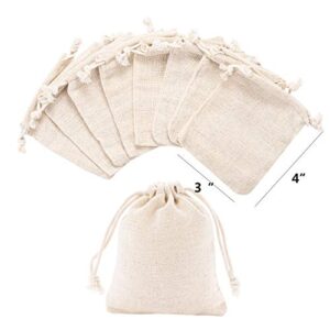 handrong 100pcs Small Cotton Double Drawstring Bags Reusable Muslin Cloth Gift Candy Favor Bag Jewelry Pouches for Wedding DIY Craft Soaps Herbs Tea Spice Bean Sachets Christmas, 3x4 inch