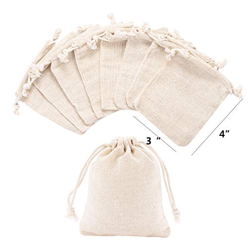 handrong 100pcs Small Cotton Double Drawstring Bags Reusable Muslin Cloth Gift Candy Favor Bag Jewelry Pouches for Wedding DIY Craft Soaps Herbs Tea Spice Bean Sachets Christmas, 3x4 inch