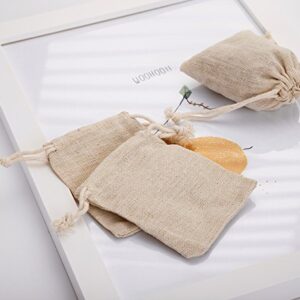 handrong 100pcs Small Cotton Double Drawstring Bags Reusable Muslin Cloth Gift Candy Favor Bag Jewelry Pouches for Wedding DIY Craft Soaps Herbs Tea Spice Bean Sachets Christmas, 3x4 inch