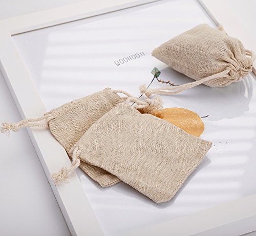 handrong 100pcs Small Cotton Double Drawstring Bags Reusable Muslin Cloth Gift Candy Favor Bag Jewelry Pouches for Wedding DIY Craft Soaps Herbs Tea Spice Bean Sachets Christmas, 3x4 inch