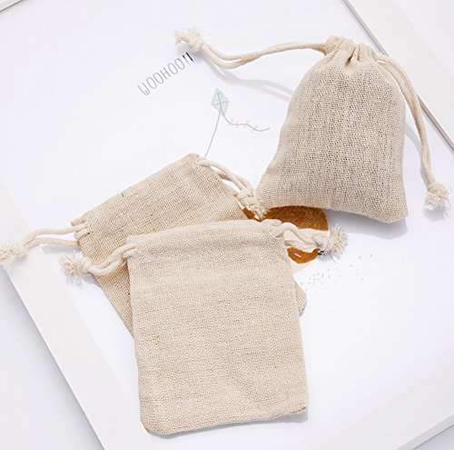 handrong 100pcs Small Cotton Double Drawstring Bags Reusable Muslin Cloth Gift Candy Favor Bag Jewelry Pouches for Wedding DIY Craft Soaps Herbs Tea Spice Bean Sachets Christmas, 3x4 inch