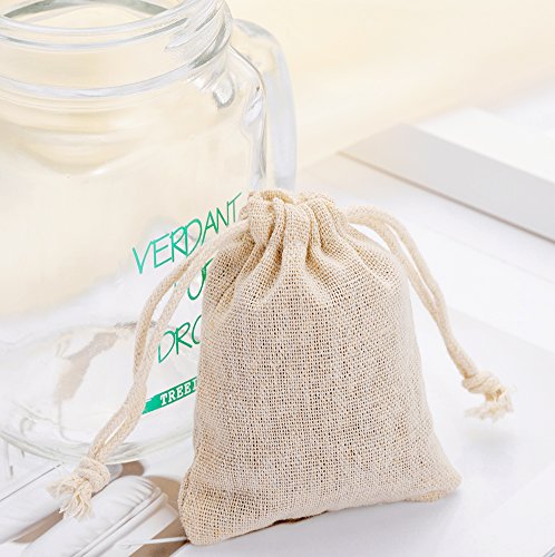 handrong 100pcs Small Cotton Double Drawstring Bags Reusable Muslin Cloth Gift Candy Favor Bag Jewelry Pouches for Wedding DIY Craft Soaps Herbs Tea Spice Bean Sachets Christmas, 3x4 inch