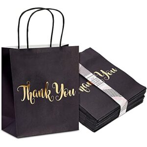 sparkle and bash black thank you gift bags with handles, gold foil (8 x 10 x 4 in, 24 pack)