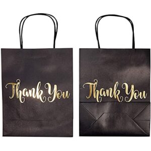 Sparkle and Bash Black Thank You Gift Bags with Handles, Gold Foil (8 x 10 x 4 In, 24 Pack)