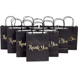 Sparkle and Bash Black Thank You Gift Bags with Handles, Gold Foil (8 x 10 x 4 In, 24 Pack)