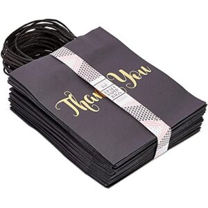 Sparkle and Bash Black Thank You Gift Bags with Handles, Gold Foil (8 x 10 x 4 In, 24 Pack)