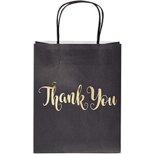 Sparkle and Bash Black Thank You Gift Bags with Handles, Gold Foil (8 x 10 x 4 In, 24 Pack)