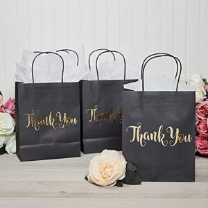 Sparkle and Bash Black Thank You Gift Bags with Handles, Gold Foil (8 x 10 x 4 In, 24 Pack)