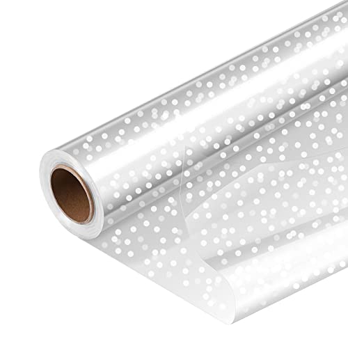 HOMPAL 115 ft Clear Cellophane Wrap Roll (33 in x 115 ft) - Polka Dot Cellophane Roll - Clear Wrap Cellophane Bags - Clear Wrapping Paper to Wrap Gift Baskets - Clear Gift Wrap - Celophane Basket Wrap - Cello Wrap