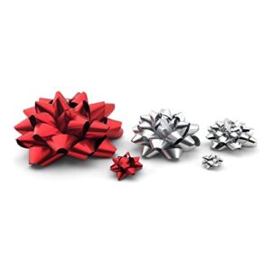 Extra Large Red and Silver Bow Assortment for Gift Wrapping with Bonus Jewelry Bows, 14 Pre-Formed Bows That Come Exactly as Pictured (9”, 6.5”, 4.5”, 2.3”, 1.3”) Made in USA