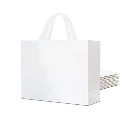 PACKHOME 10 Large Gift Bags 14.5x5x10.5 Inches, White Premium Gift Bags with Handles for Gift Giving (Glossy White)