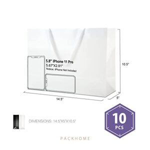 PACKHOME 10 Large Gift Bags 14.5x5x10.5 Inches, White Premium Gift Bags with Handles for Gift Giving (Glossy White)