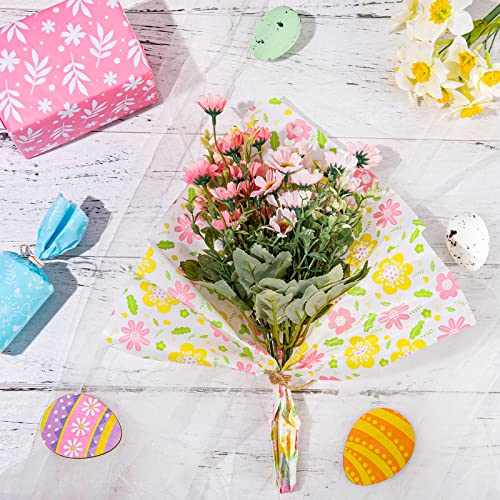 Whaline 90 Sheet Spring Tissue Paper Colorful Floral Pattern Gift Wrapping Paper 6 Flower Design Pastel Easter Tissue Paper for Spring Birthday Wedding Gift Packing DIY Art Craft, 13.8 x 19.7in