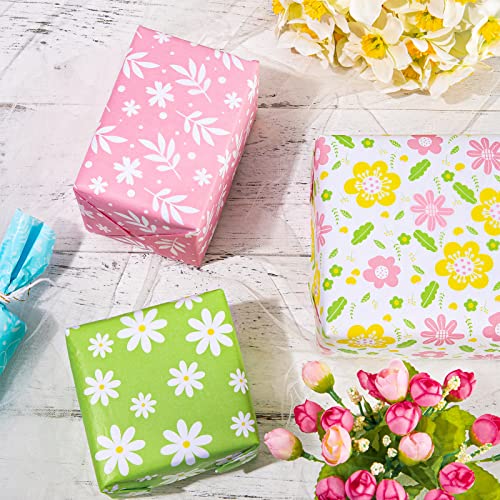 Whaline 90 Sheet Spring Tissue Paper Colorful Floral Pattern Gift Wrapping Paper 6 Flower Design Pastel Easter Tissue Paper for Spring Birthday Wedding Gift Packing DIY Art Craft, 13.8 x 19.7in