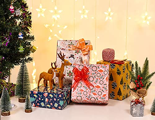 ZINTBIAL Christmas Wrapping Paper for Kids Boys Girls Baby Men Women - Gift Wrapping Paper Include Santa, Stockings,Tree, Xmas Wrapping Paper 20 x 29 Inches per Sheet （12 Sheets 48 sq. ft.）Recyclable,Easy to Store,Not Rolled