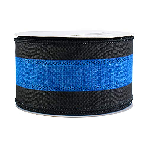 Black and Blue Wired Ribbon - 2 1/2" x 10 Yards, Police Support, Veteran's Day, Law Enforcement Appreciation, Thin Blue Line Awareness, Birthday, Fundraiser, Ceremony, 4th of July