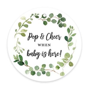 baby shower mini champagne bottle favor tags (2.5″ round) – 24 tags (greenery)