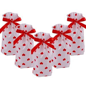 enjonar 24pcs treat bags party favor bags love plastic drawstring gift bags red heart candy bags goodies bags food storage bags gift wrapping package