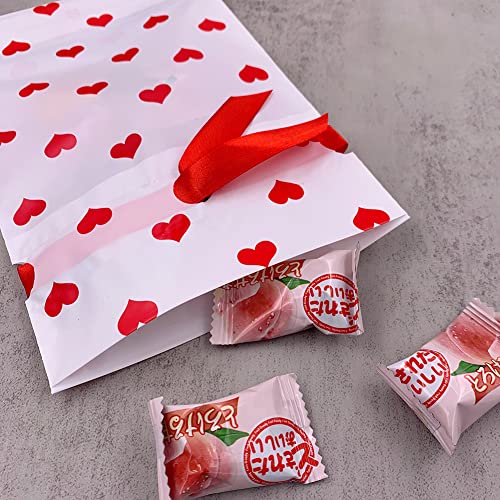 Enjonar 24pcs Treat Bags Party Favor Bags Love Plastic Drawstring Gift Bags Red Heart Candy Bags Goodies Bags Food Storage Bags Gift Wrapping Package