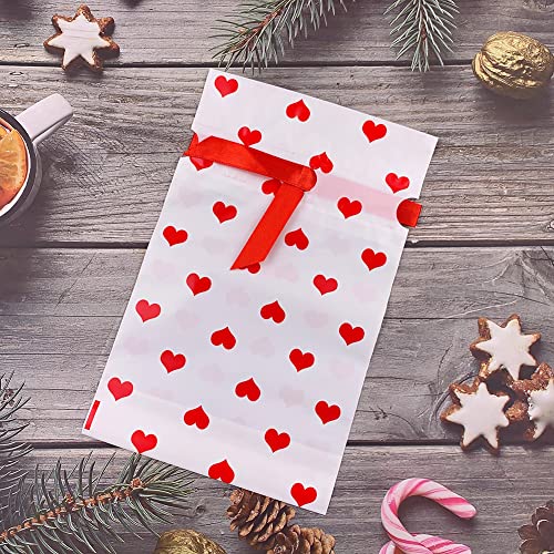 Enjonar 24pcs Treat Bags Party Favor Bags Love Plastic Drawstring Gift Bags Red Heart Candy Bags Goodies Bags Food Storage Bags Gift Wrapping Package