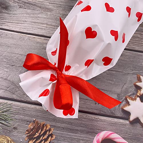 Enjonar 24pcs Treat Bags Party Favor Bags Love Plastic Drawstring Gift Bags Red Heart Candy Bags Goodies Bags Food Storage Bags Gift Wrapping Package