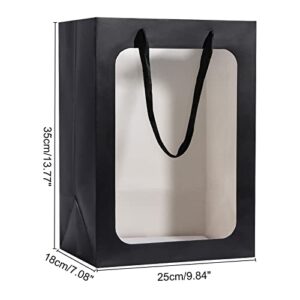 Sdootjewelry 10pcs Black Gift Bag with Transparent Window, 13.8''×7.1''×9.8'' Window Gift Bags with Handles, Flower Bags for Bouquets, Kraft Paper Gift Bags for Party Wedding Shopping Retail