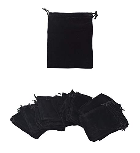 Mandala Crafts Velvet Drawstring Bags 2x3 for Velvet Gift Bags - Black Velvet Bags with Drawstrings 2x3 Inch - 100 PCs Velvet Pouches for Velvet Jewelry Bags