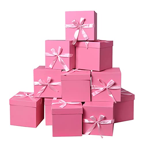 KOWEEEN 12 Pack Gift Boxes with Lid for Christmas, Birthdays, Father's Day, Bridal Showers, Weddings, Baby Showers and Graduations,Size is 4" x 4"x 4" (XS, Pink)