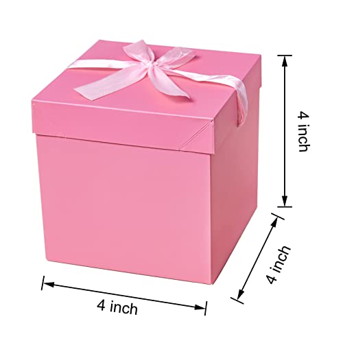 KOWEEEN 12 Pack Gift Boxes with Lid for Christmas, Birthdays, Father's Day, Bridal Showers, Weddings, Baby Showers and Graduations,Size is 4" x 4"x 4" (XS, Pink)