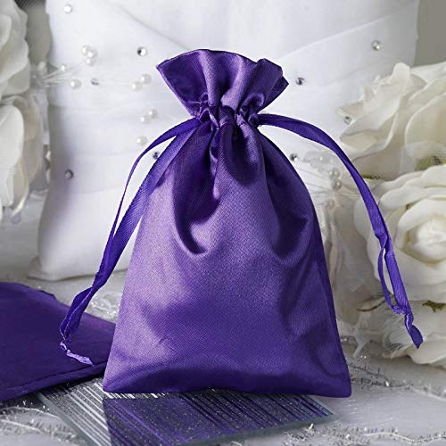 Boshen 25PCS Satin Gift Bags 6.7"x9" Jewelry Candy Pouches Drawstring Pouch Wedding Birthday Party Xmas Halloween Festival Favor DIY Bags - Purple