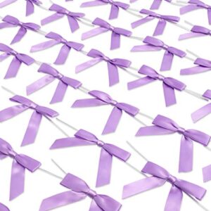 Satin Twist Tie Bows, Purple Bow (3 In, 100 Pack)