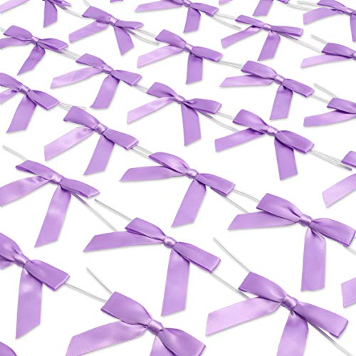 Satin Twist Tie Bows, Purple Bow (3 In, 100 Pack)